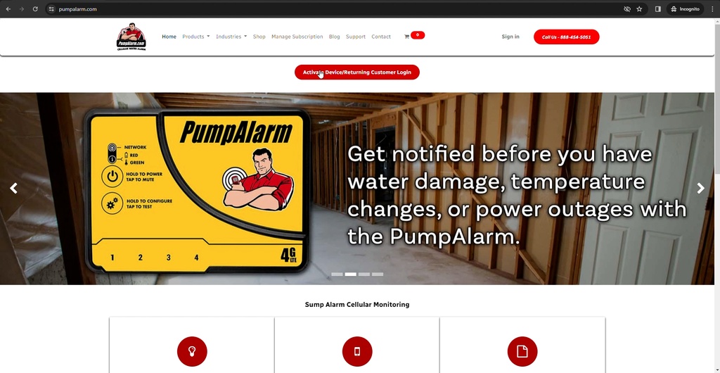 Website Sign in & Returning Customer Login | PumpAlarm